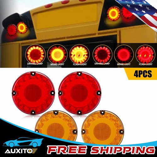 Amber+Red LED 7" Round Bus Truck Trailer Stop Turn Signal Tail Brake ...