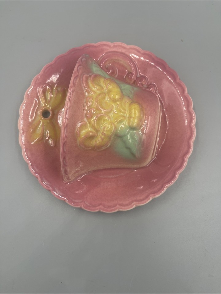 Vtg Hull Pottery USA Sunglow 80 Tea Cup & Saucer Wall Pocket Yellow ...