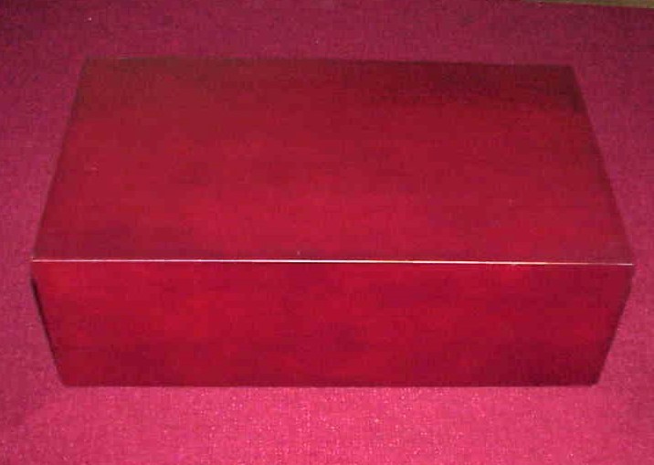 A UNISEX, WOODEN JEWELRY BOX WITH 4 FLOCKED LINED DRAWERS, RED MAHOGONY ...