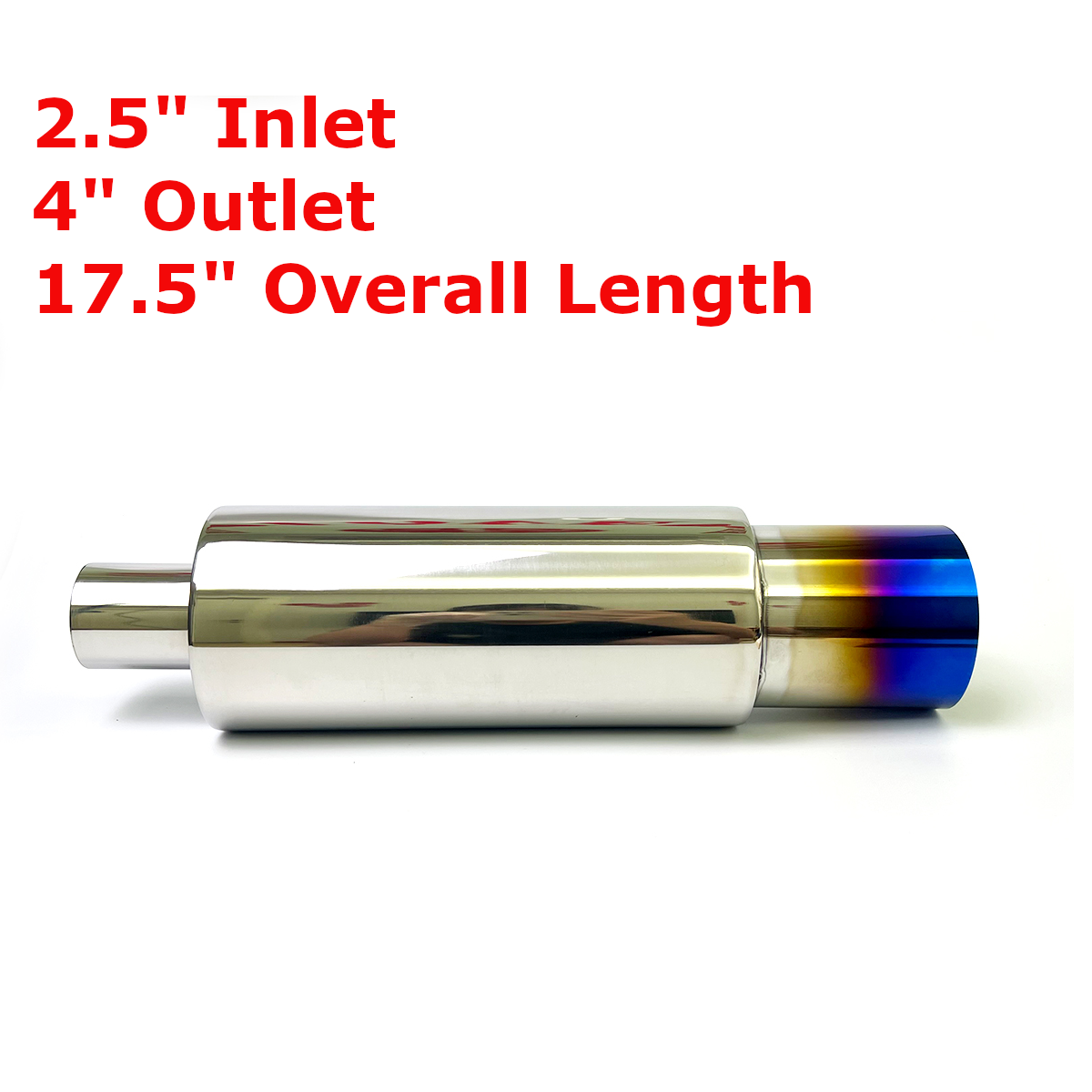 2.5" Inlet 4" Outlet Polished Burnt Blue Tip Exhaust Muffler Cannon ...