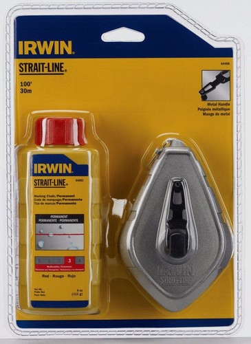 IRWIN STRAIT-LINE 4oz RED Permanent Marking CHALK & 100' LINE REEL ...