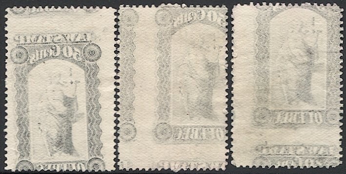 CANADA Quebec 50c Law Stamp Revenue x 3 w/Offsets on Reverse, VD #QL36 ...