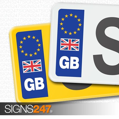 PAIR GB CAR NUMBER PLATE STICKERS WITH UK FLAG - EU European Vinyl ...