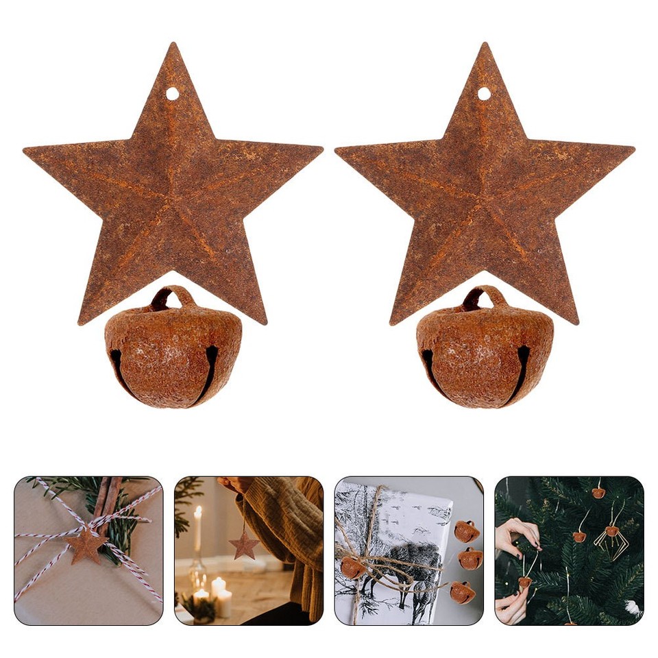 24 Pcs Rustic Star Decorations Craft Bells Ornament Christmas Supplies ...