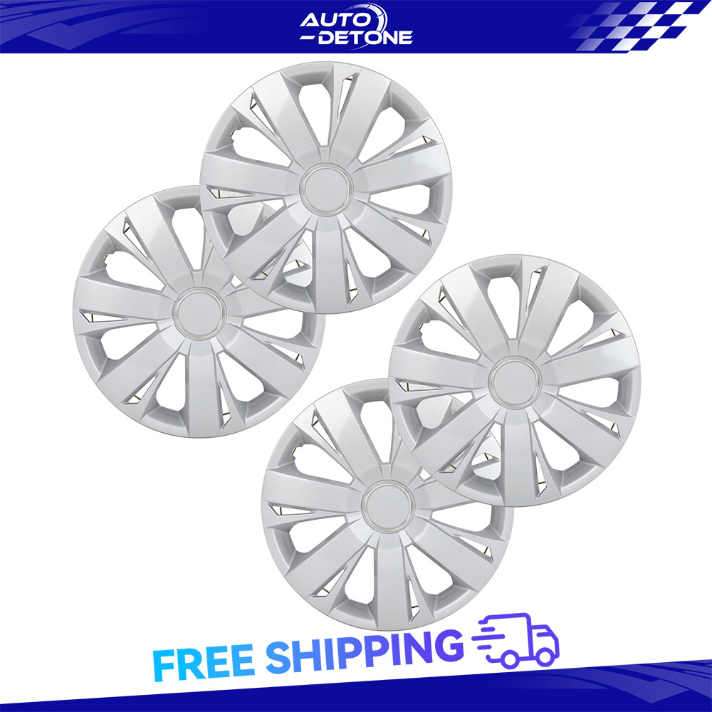 4 Pcs Silver 16" Hub Caps Plastic Rim Wheel Covers Kit Fits All Makes ...