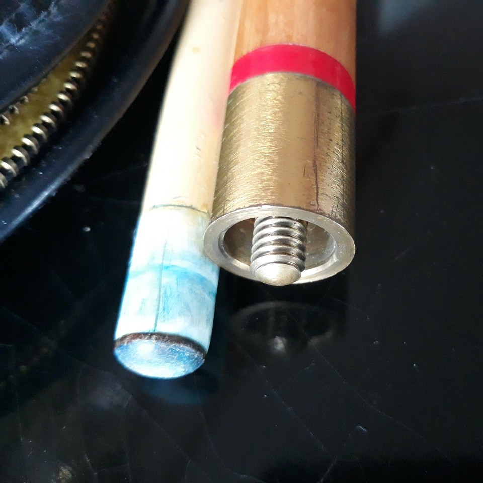 2 Pc Vtg Wood Solid Core Fiberglass Shaft Pool Cue Stick Brass ...