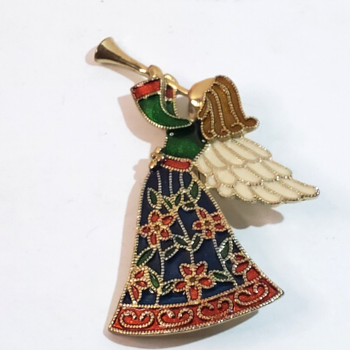 Gold Tone Metal Dots Outline Multi-Colored Enamel Herald Angel Brooch ...