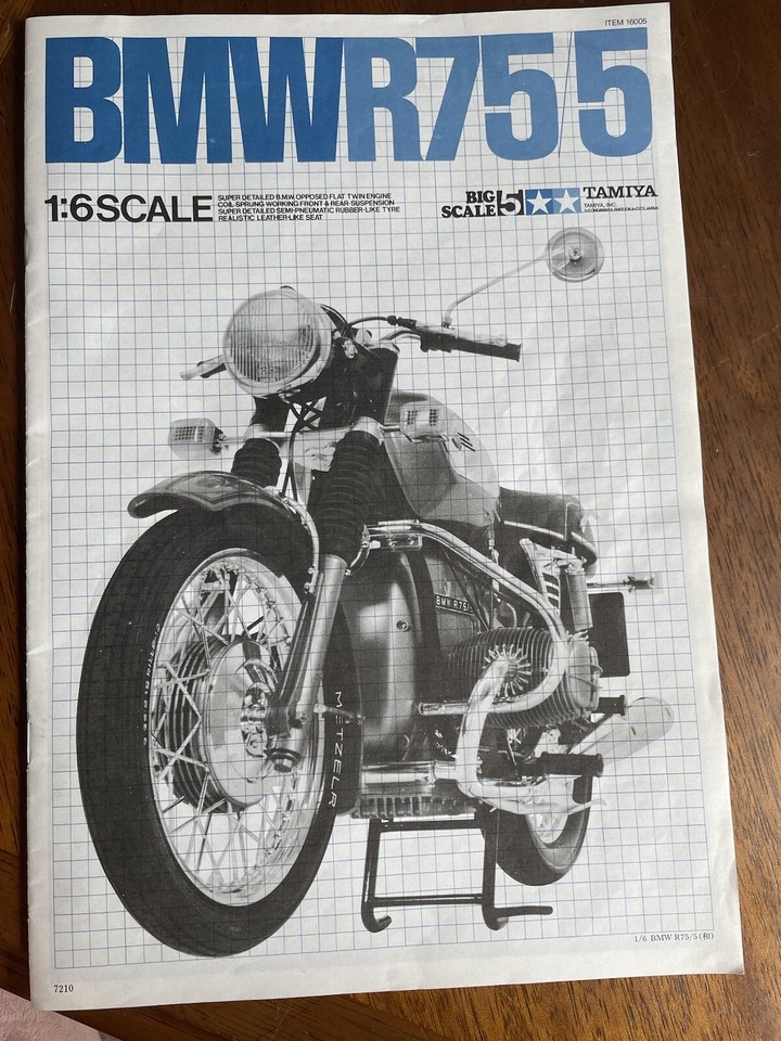 BMW R75 MOTORCYCLE 1/6 BIG SCALE MODEL KIT BS0605 by TAMIYA 70s rare In ...