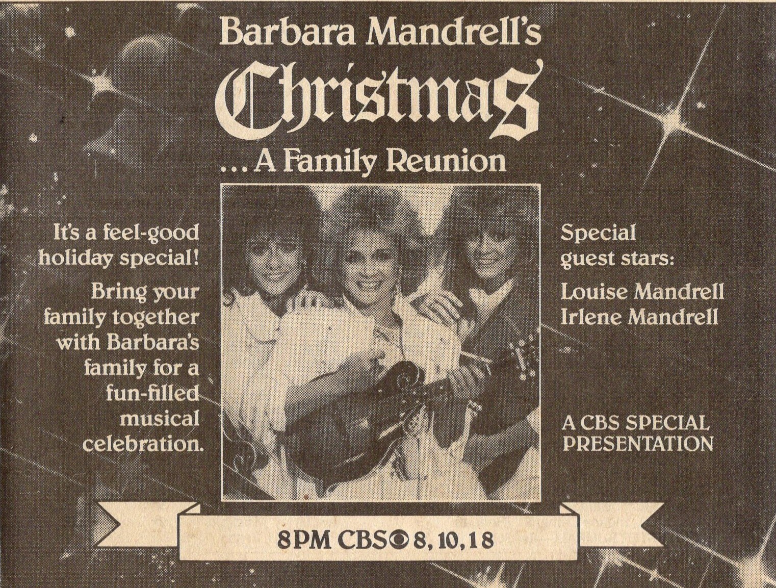 1987 TV AD ~ BARBARA MANDRELL'S CHRISTMAN A FAMILY REUNION with LOUISE ...
