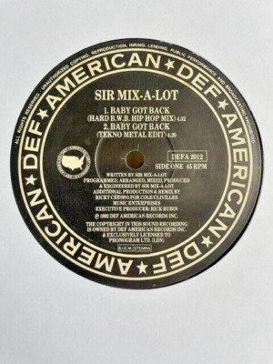 Sir Mix A Lot - Baby Got Back 12" Hip Hop Electro Vinyl 1992 I like Big ...
