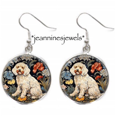 Cockapoo Dog Earrings Art Nouveau Print Silver Charm Earrings Dog Mom ...