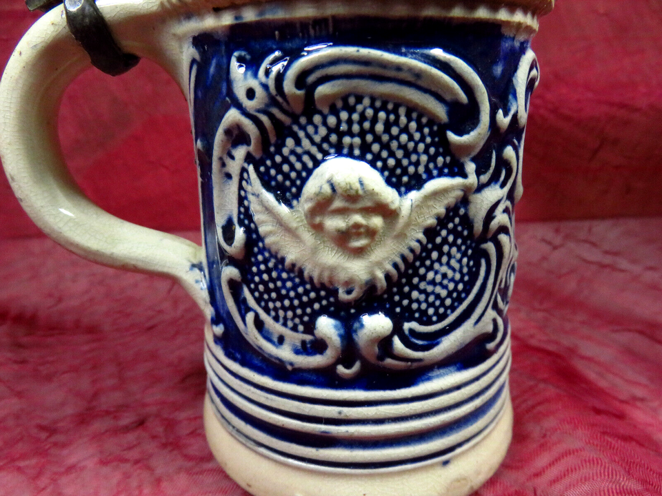 German Beer Stein w/ Cherub + Hebrew Star of David on bottom / Mini 4 1 ...