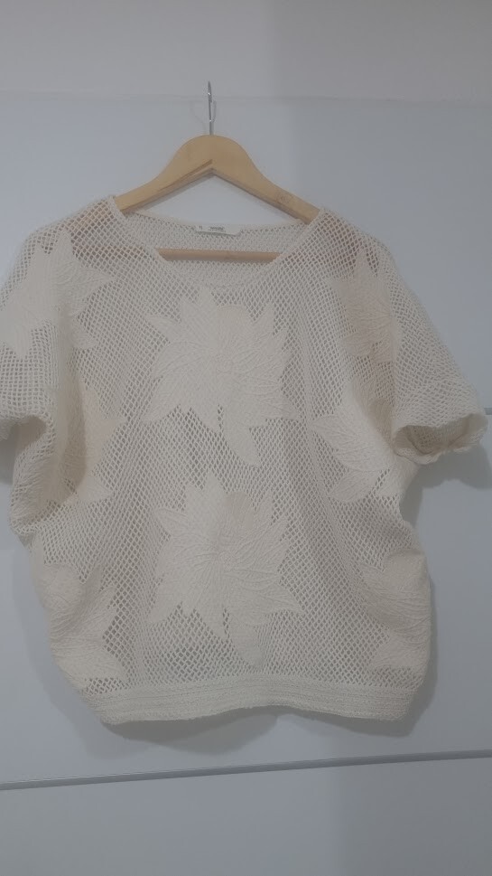 Mango Cream Fishnet Pullover Jumper Tee T Shirt Top US S Small European ...