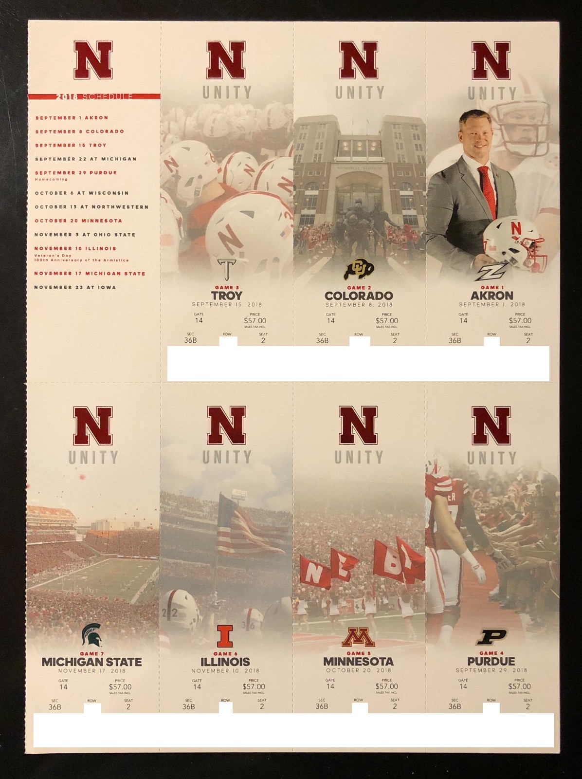 2018 Nebraska Cornhuskers Football Collectible Ticket Stub - Any Home ...