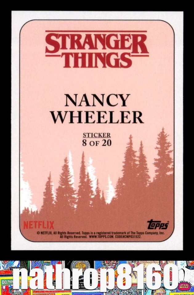 2018 Topps Stranger Things Stickers #8 Nancy Wheeler NM/NM+ 12136 | eBay