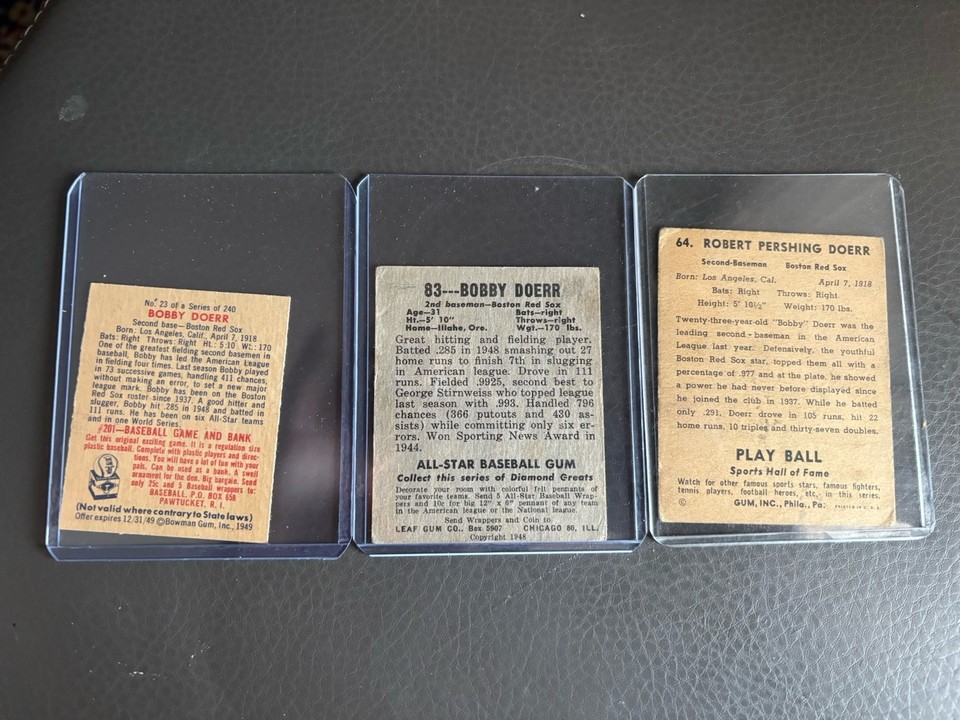 Bobby Doerr Lot: 1941 Play Ball, 1949 Bowman & Leaf Cards HOF GREAT | eBay