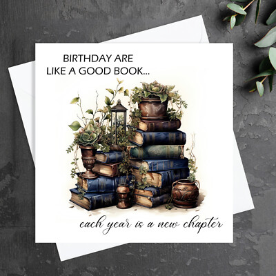 BIRTHDAY Book Card , Book/Reading Themed Birthday Card for Men Women ...