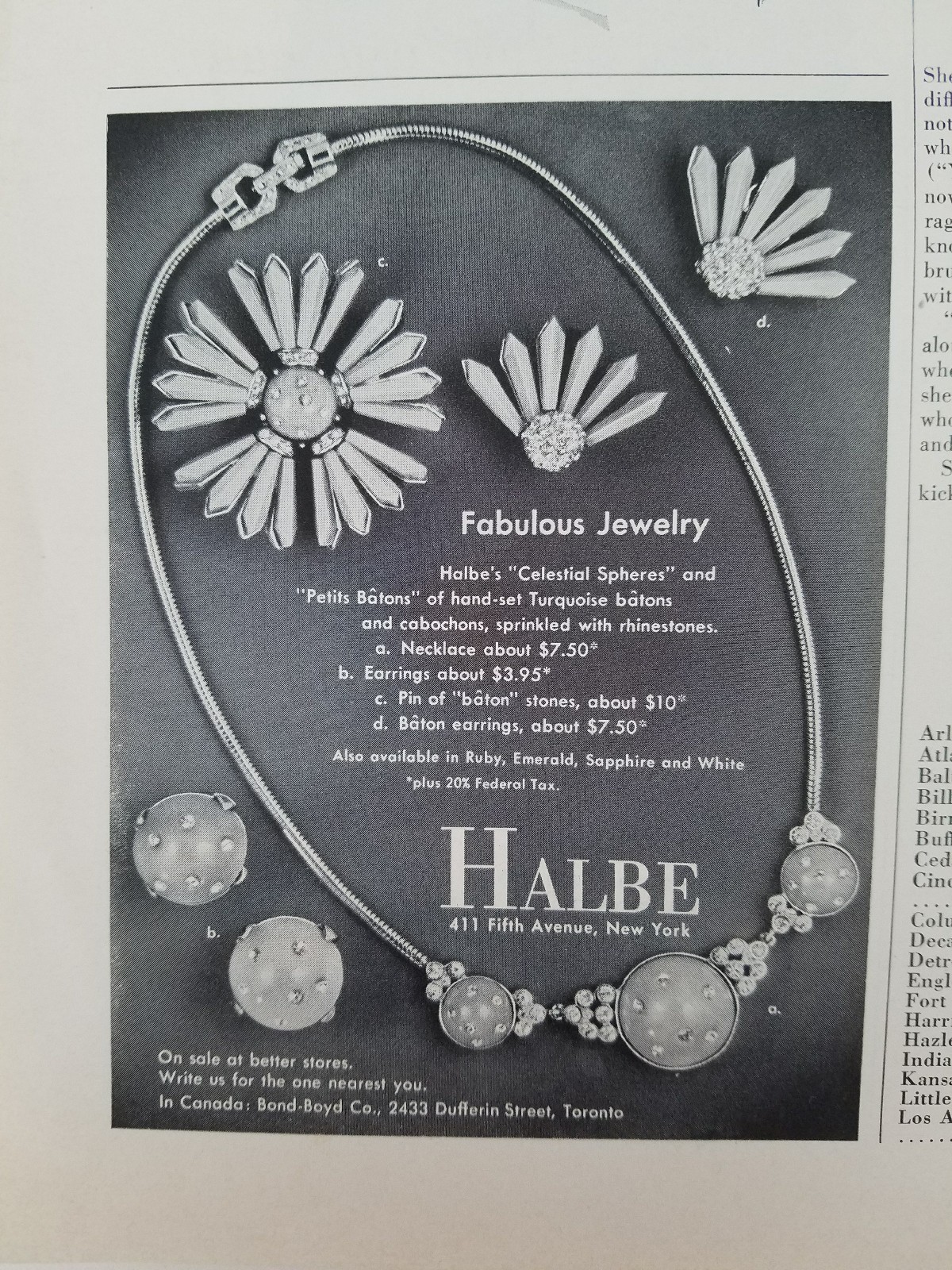 1951 Halbe necklace broach earrings jewelry ad | eBay