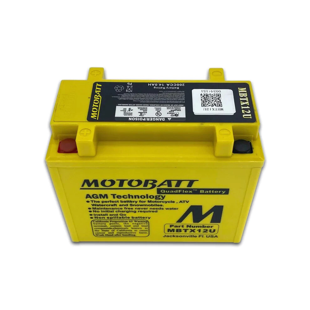 Motobatt MBTX12U 12V 14Ah 200CCA AGM Motorcycle Battery With Quadflex ...