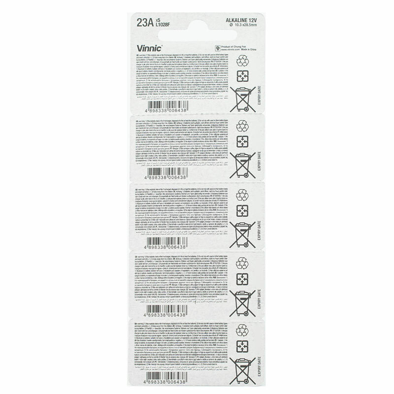 5 x Vinnic L1028F 23A batteries Alkaline 12V A23 MN21 | eBay
