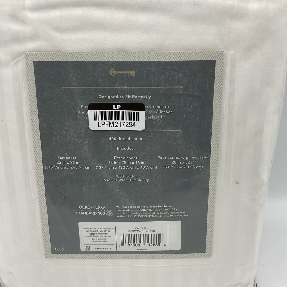 Threshold Signature Damask Sheet Set 100% Cotton Sateen White Full | eBay