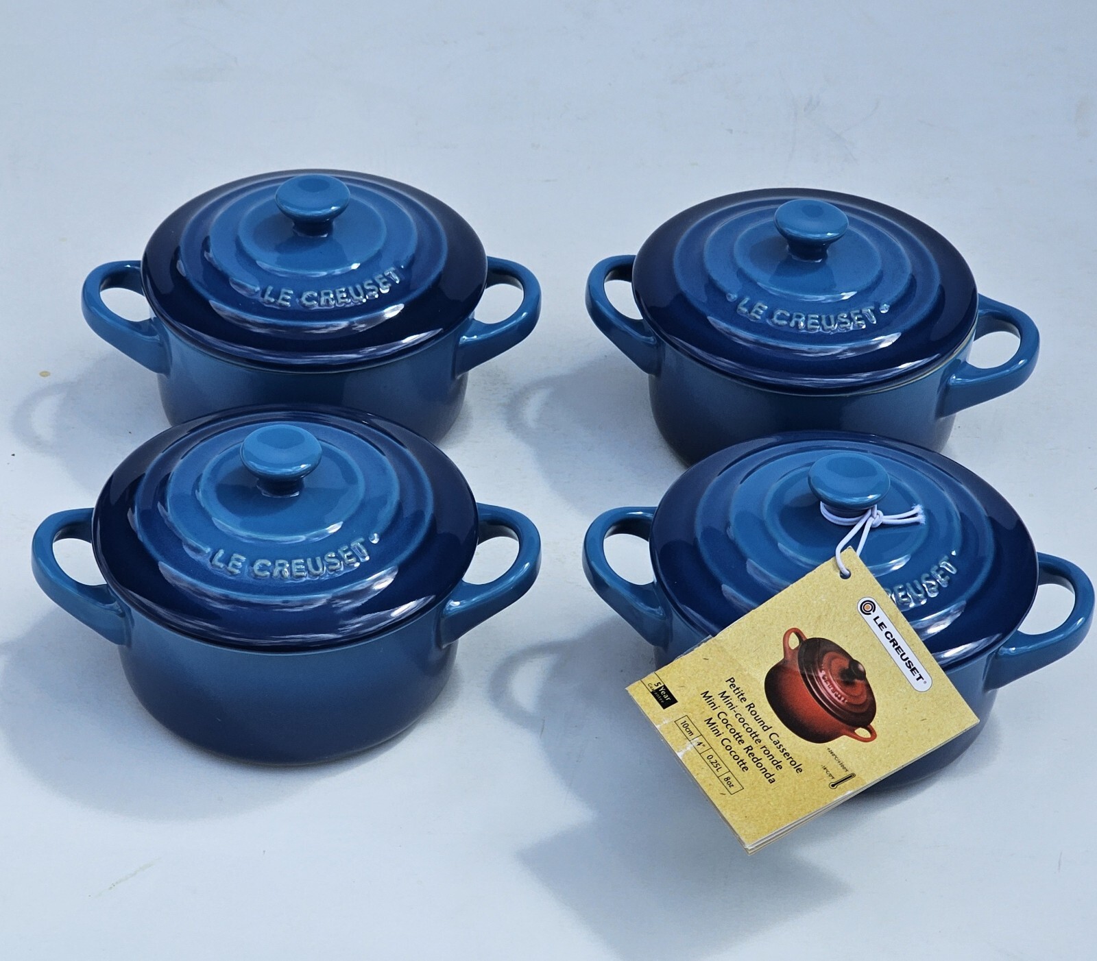 LE CREUSET Mini Round Cocotte Marseille Blue Stoneware Set 4 | eBay