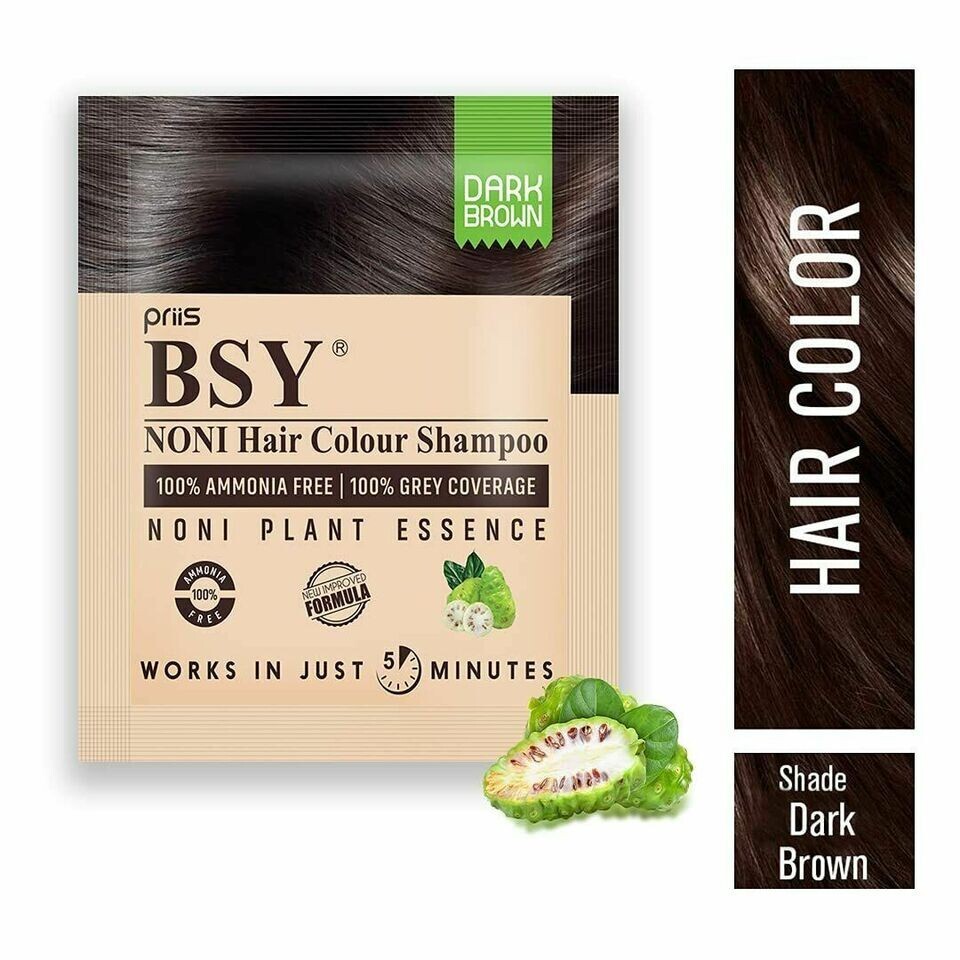 BSY Noni Dark Brown Hair Color Shampoo, Hair Dye, Hair Color Shampoo ...