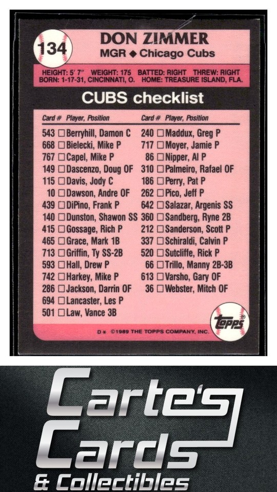 Don Zimmer 1989 Topps Tiffany #134 Chicago Cubs Manager | eBay