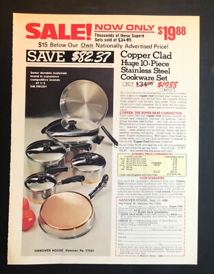 vintage 1970s print ad HANOVER HOUSE Copper Clad Stainless Steel ...