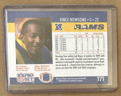 Vince Newsome NFL Pro Set 1990 Los Angeles Rams #171 | eBay