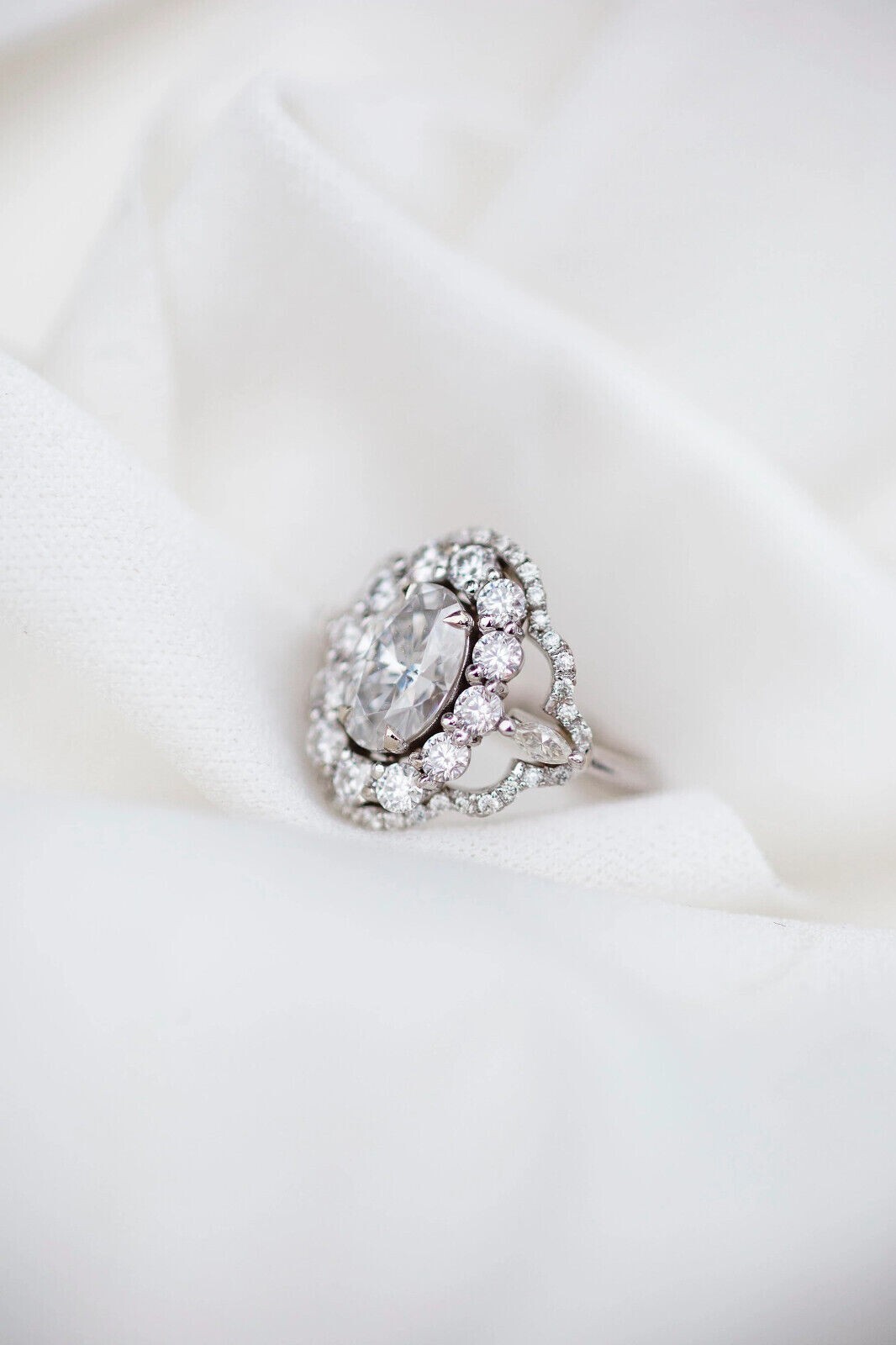 14K White Gold Finish 2.10CT Oval Cut Lab-Created Diamond Halo ...
