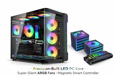Gaming PC Case RGB ATX Tempered Glass LED Dual Chamber x1-x10 ARGB Fans ...