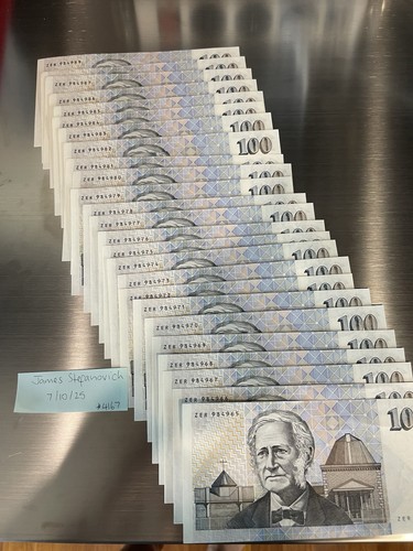 25 Consecutive $100 Fraser / Johnston Australian Paper Banknotes aUNC ...