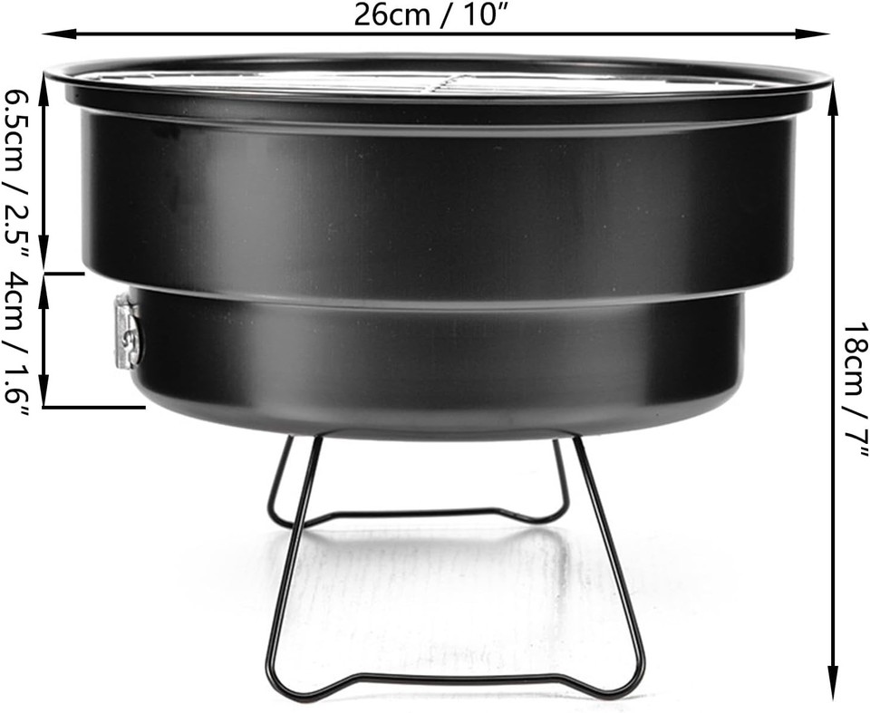 10" Portable Round Barbecue BBQ Charcoal Grill with Handle for Outdoor ...