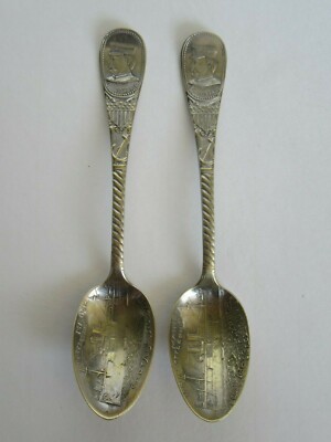 (2) Antique Battleship USS Maine Silverplate Souvenir Spoons, Captain ...