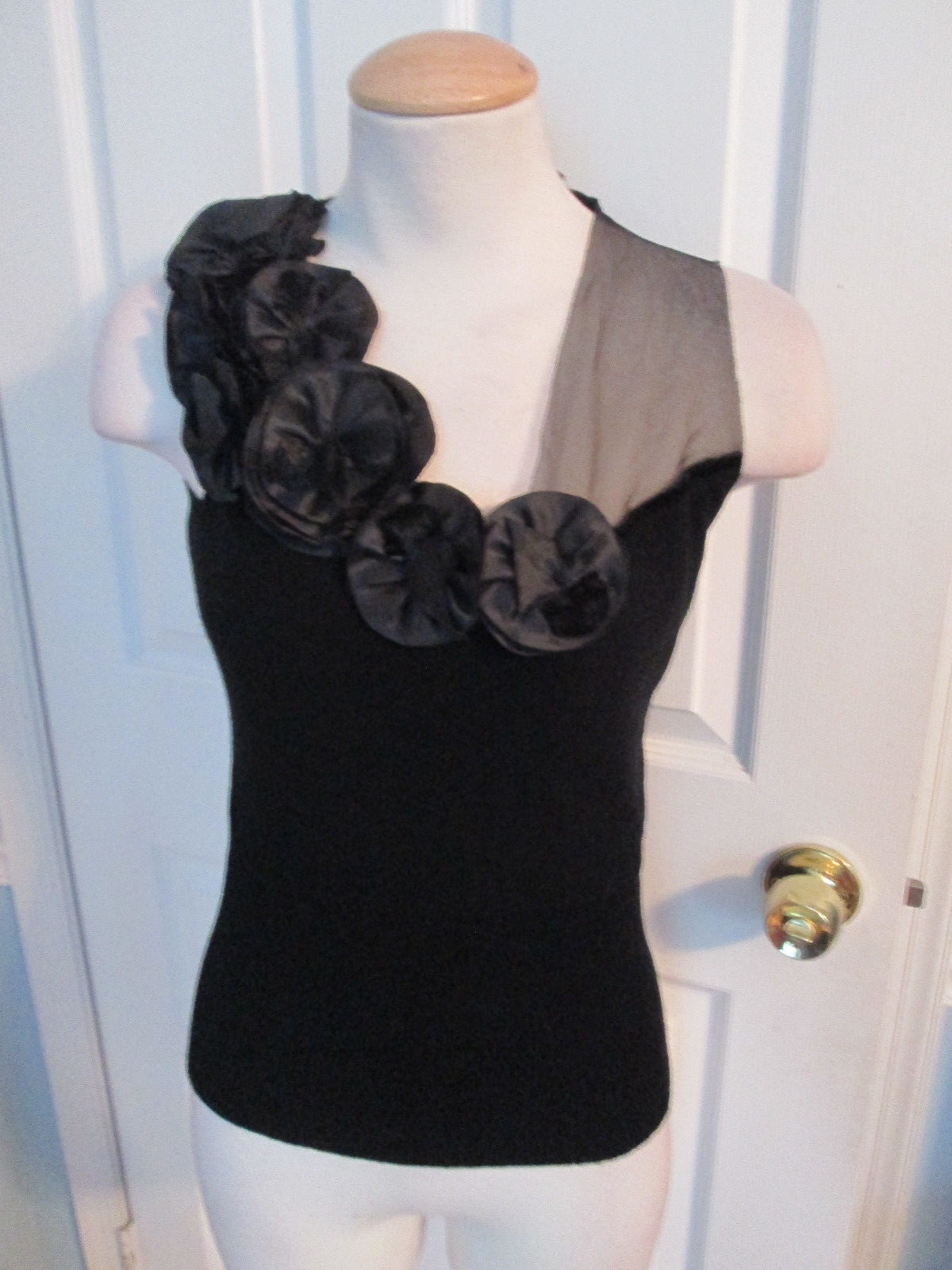 moda international ruffle mesh unique looking top s #533 | eBay