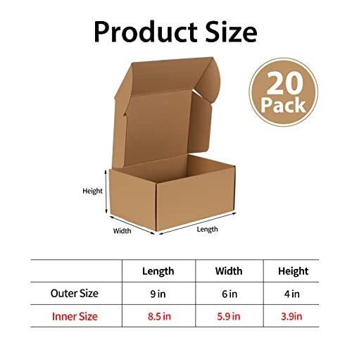 Shipping Boxes 9x6x4 Set of 20, Corrugated Cardboard Box for Packing ...