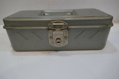 Vintage 11.5" Excelsior Gray or Silver Metal Tool Utility Tackle Box ...