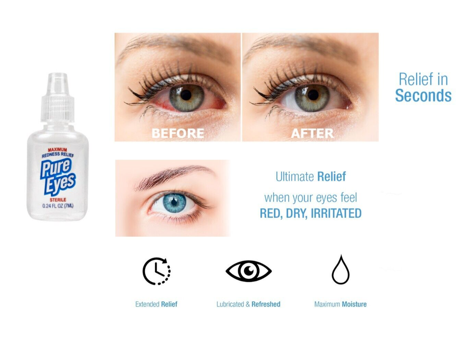 48 PACK PURE EYES DROPS REDNESS RELIEF 0.24 FL OZ 7ML UP TO 12 HRS ...