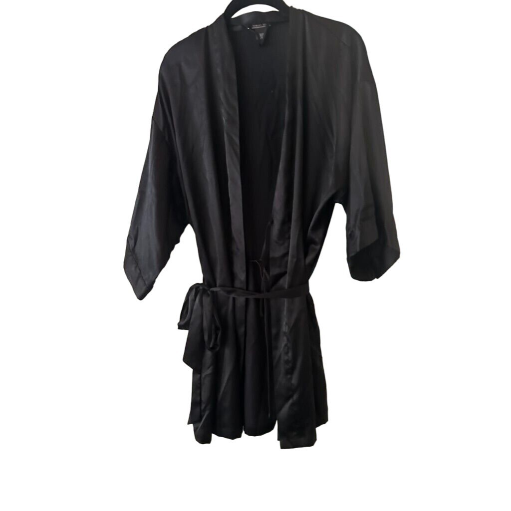 Victorias Secret Black Satin Robe Wasit Tie Size Medi… - Gem