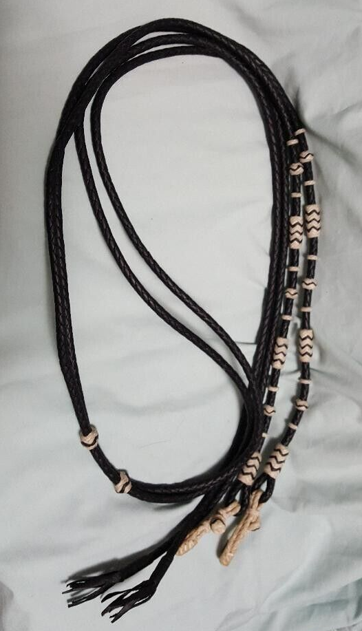 Split Reins w/Rawhide Connectors Black Leather w/Rawhide Details-8 ft ...