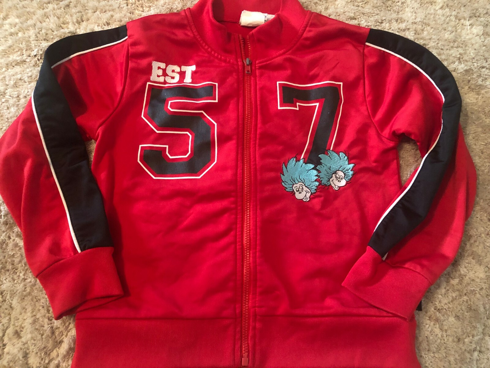 boys UNIVERSAL STUDIOS THING 1 2 JACKET zipper DR. SEUSS red SIZE 6/7 ...