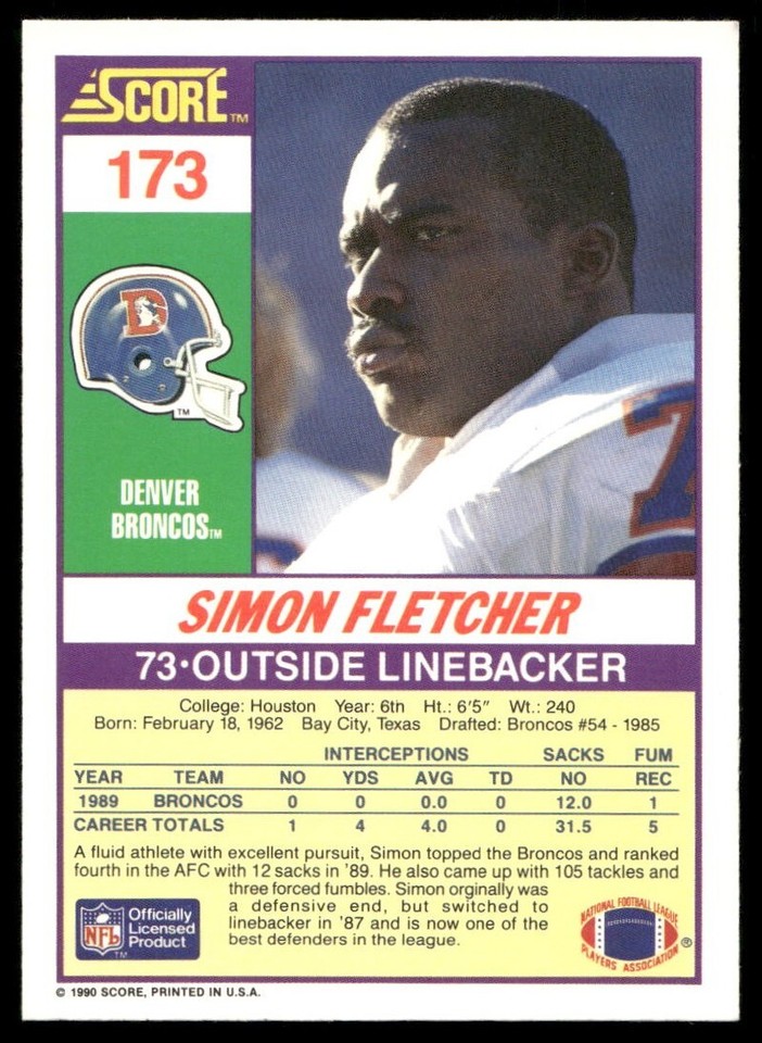 1990 Score #173 Simon Fletcher | eBay