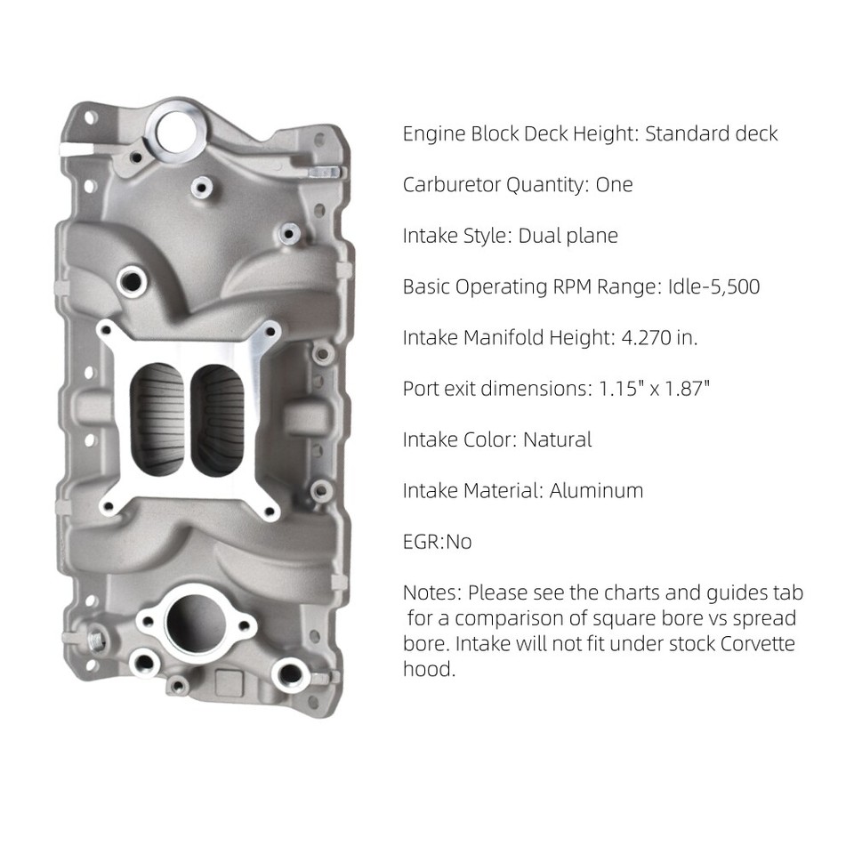 Intake Manifold Dual Plane Square Bore for Chevy Small Block 265 305 ...