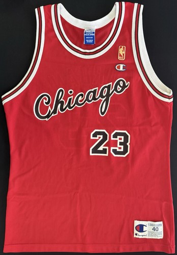 Champion Michael Jordan Chicago Bulls #23 Red Cursive Throwback Jersey ...