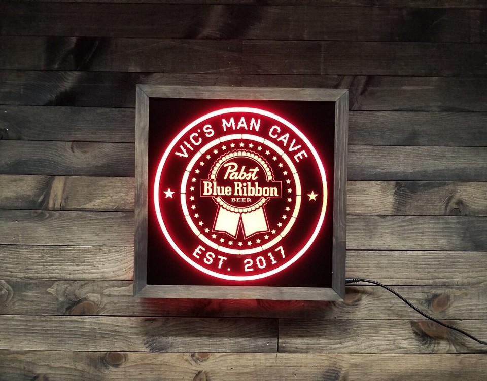 Custom Pabst Blue Ribbon Beer LED Sign Personalized, Home bar 12x12 non ...