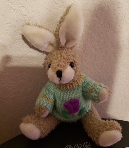 Hugfun 1999 Bunny Rabbit 10 Inches Green Sweater Purple Tulip White ...