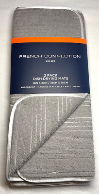 FRENCH CONNECTION DRYING MATS (2) GRAY TEXTURED STRIPES 15 x 20 in ...