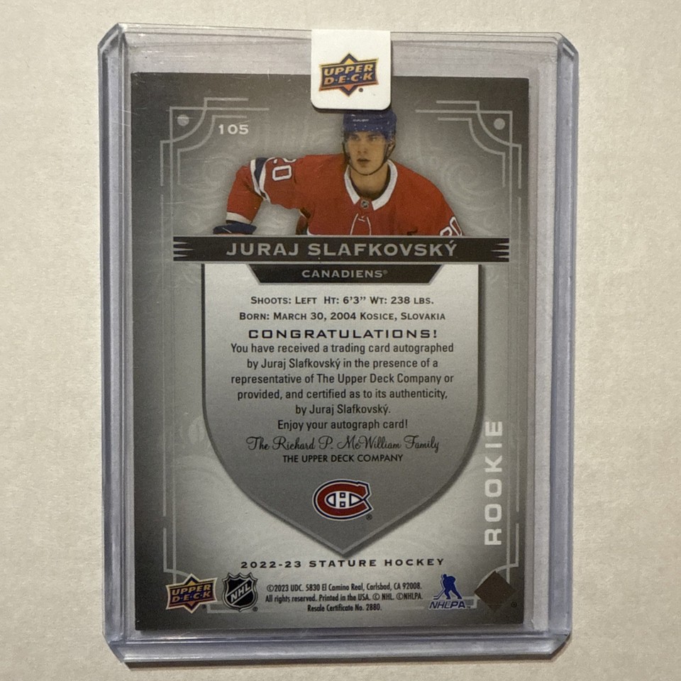 2022-23 Upper Deck Stature Juraj Slafkovsky Rookie Autograph /199 ...