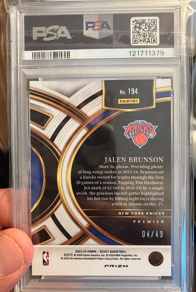 2023 Jalen Brunson Select Teal White Pink Prizm Card /49 PoP 1 PSA 10 ...